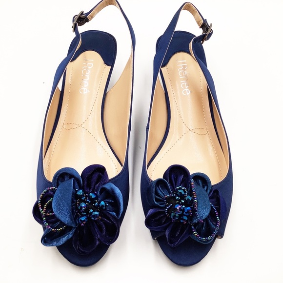 J.Renee | Shoes | Jrenee Leonelle Blue Embellished Peep Toe | Poshmark